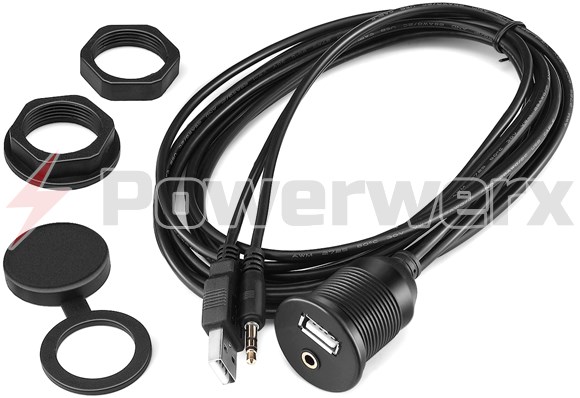 Powerwerx Panel Mount Combination USB 2.0 and 3.5mm Stereo Jack with 6 ...