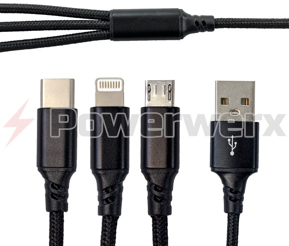 USB3in1 Black Adaptor Cable, USB input to Apple Lightning, USB Type C ...
